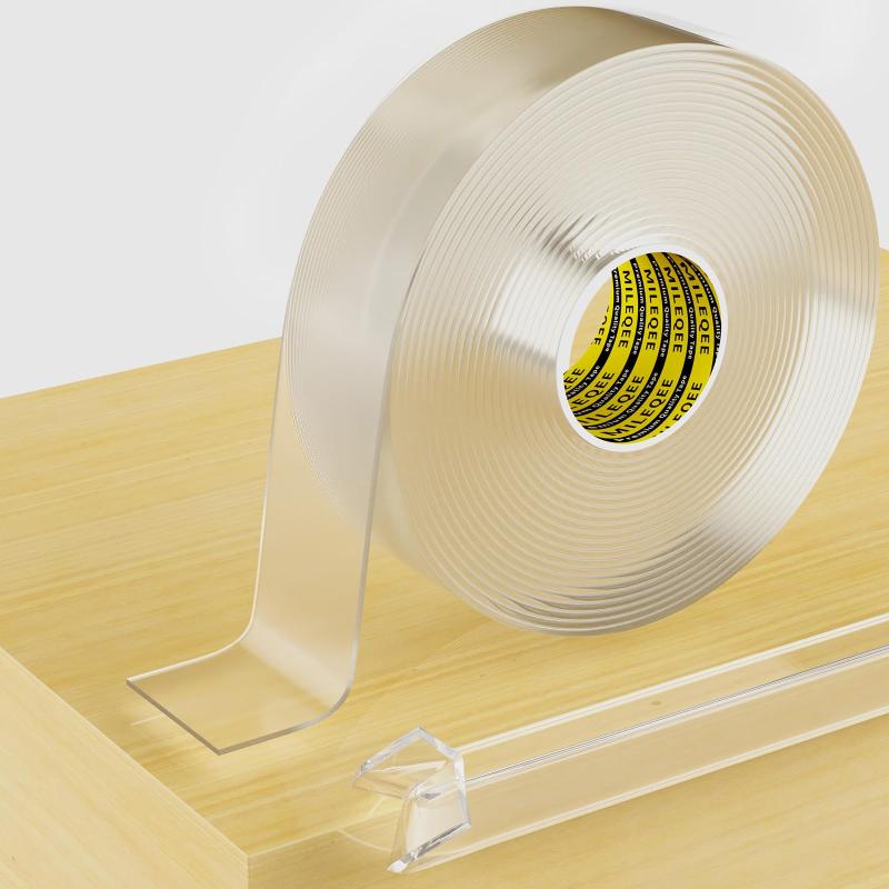 MILEQEE 透明エッジ保護ストリップ、長さ5m、幅20mm、鋭利エッジ包み込み用貼帯、自着性保護バンパーガード、キャビネットドア、デスク、ガラステーブル、ベッド家具、キッチンカウンター柔軟安全な素材-エッジプロテクターは高品質の安全で柔...