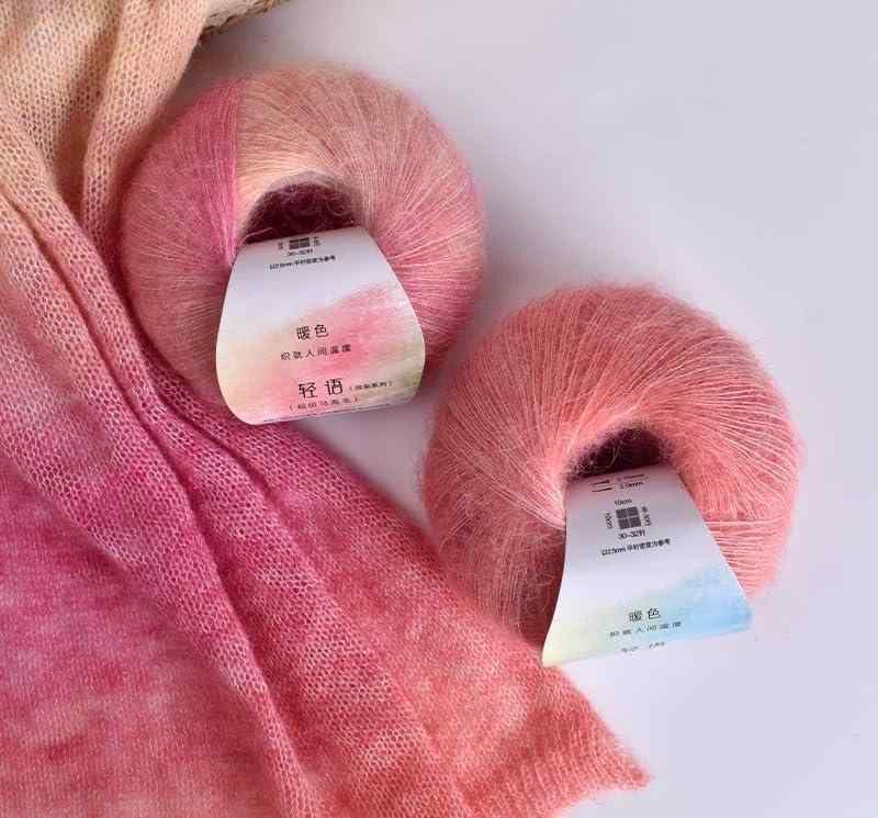 毛糸 グラデーション 馬海毛 カラフル 編み糸 細毛糸 虹色 段染タイプ 柔らかい糸 油絵の色 マフラー 帽子 セーター センター 編み物 母の日プレゼント ギフト (1玉20g/2玉セット)【段染め効果】絨感が豊富で、ふわふわしていて、色...