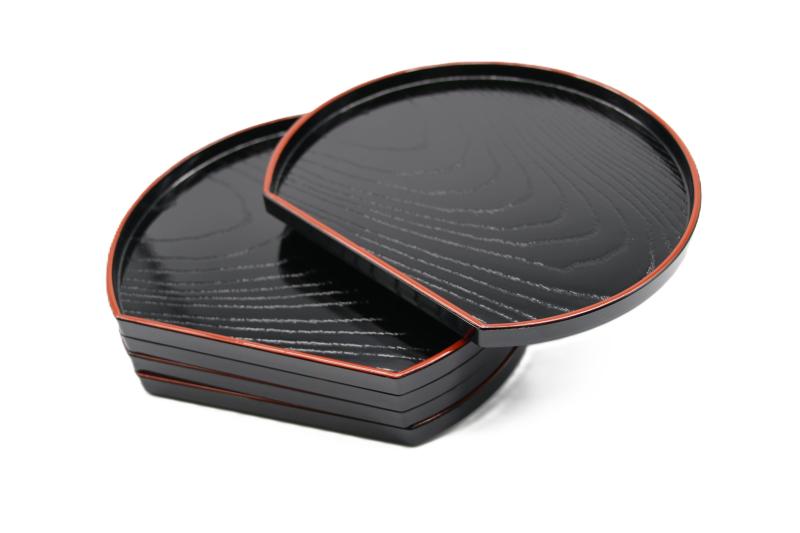 紀州漆器 角田清兵衛商店 半月盆 お盆 トレー リバーシブル おもてなし用 来客用 5枚組