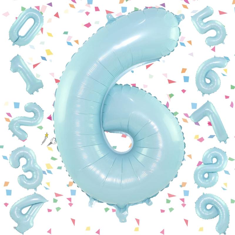 EXGOX 数字 バルーン ライトブルー 大きい 誕生日 ナンバー 6 アルミ風船 32インチ ハッピーバースデー パーティー 成人式 入学 卒業式 記念日 お祝い 飾り付け【華やかに演出】年に1度の特別なお誕生日に、ナンバーバルーンと一緒...