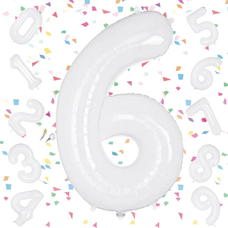EXGOX 数字 バルーン ホワイト 大きい 誕生日 ナンバー 6 アルミ風船 32インチ ハッピーバースデー パーティー 成人式 入学 卒業式 記念日 お祝い 飾り付け【華やかに演出】年に1度の特別なお誕生日に、ナンバーバルーンと一緒に写...