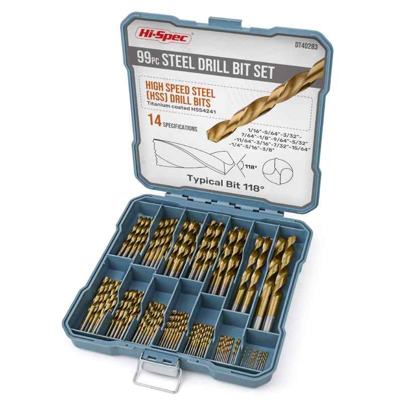 Hi-Spec 99点 HSS チタンコート ドリルビットセット 1-10mm 工具セット 高耐久 電動ドリル・インパクトドライバー対応 収納ケース付き DIY・家庭用【オールインワンDIY工具セット】 最大1-10mmまでの14種類の径を...