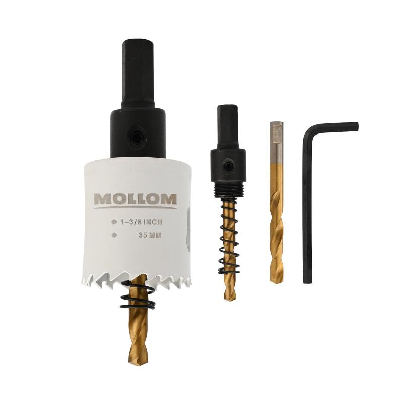 MOLLOM（35mm | 1-3/8"）HSS M42 8% コバルト含有バイメタルホールソー｜パイロットドリル 2 本・マンドレル付き スムーズ切断対応 - PVC・ドライウォール・木材・プラスチック・ギプスボード・【寸法】切...