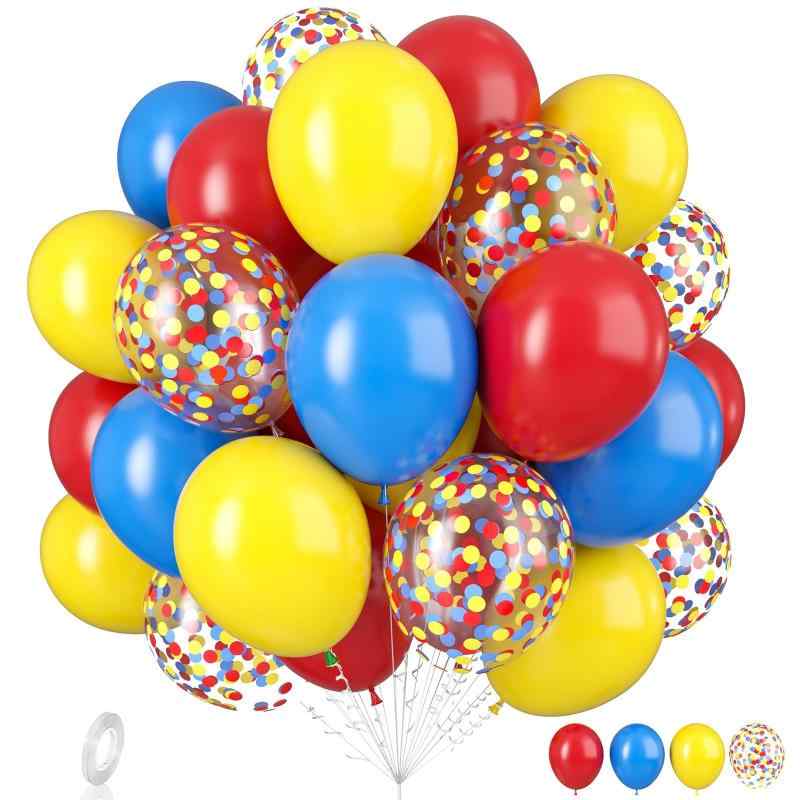 バルーン 風船 40個 ブルー レッド イエロー マルチカラー 10インチ ゴム風船 豪華セット 誕生日 飾り付け ラテックス風船 紙吹雪風船 バースデーパーティー 結婚式 記念日 イベント バルーブルーバルーン×10個、レッドバルーン×1...