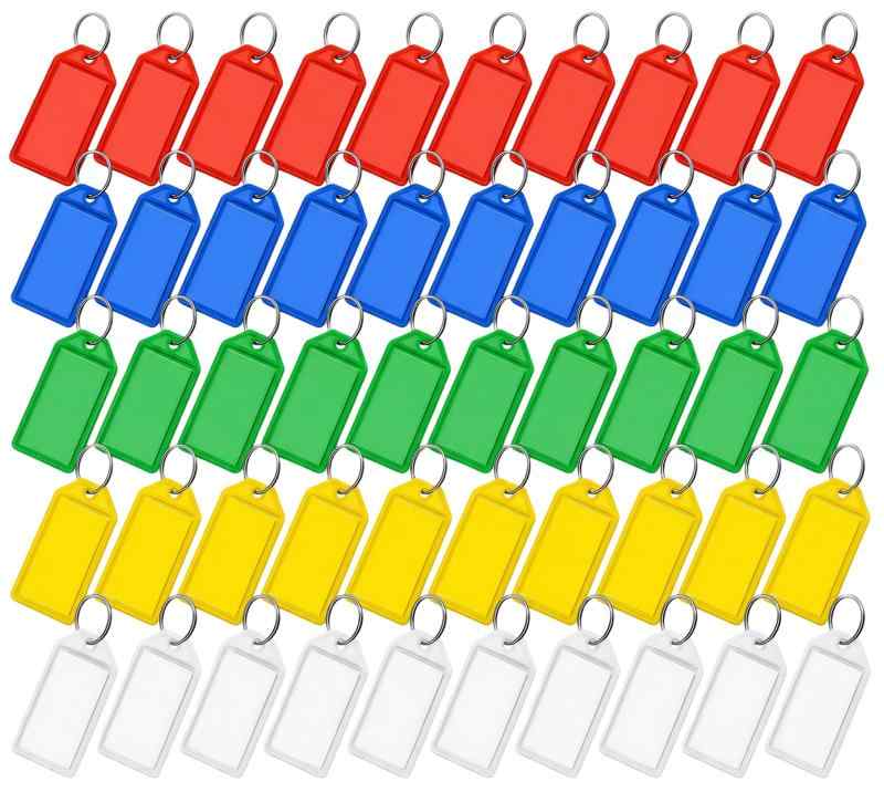 [YOGOTI] プラスチック製 キーホルダー名札 カラフル キリング付き 5色（50個入り）【サイズ】長さは5.7cm、幅は2.8cmです。【セット内容】白、黄、緑、青と赤という5色で10個ずつ、総計50個セットです。鍵を色分けで管理でき...