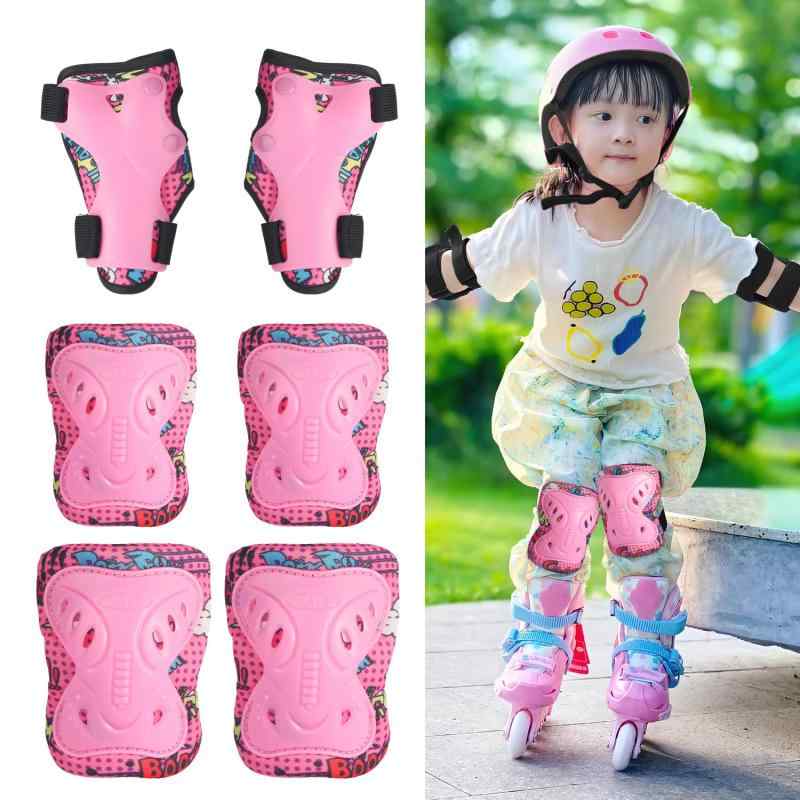 LittleSo プロテクター キッズ 6点セット 子供用 年齢目安3~12歳 自転車 スケートボード ローラースケート バイク プロテクター キッズプロテクター 手首/肘/膝ガード 保護 収納袋付き (ピンク-【安心の6点セットでしっかり...