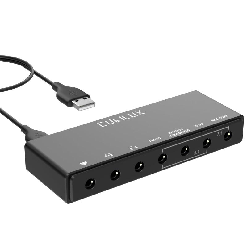 Cubilux 7.1ch USB 外付け サウンドカード、48kHz～384kHz 対応 オーディオ インターフェース、アルミ合金ボディ USB A サウンドアダプタ、ライン入力＆ステレオマイク入力対応、PC・ノートパソコン【7.1ch ...