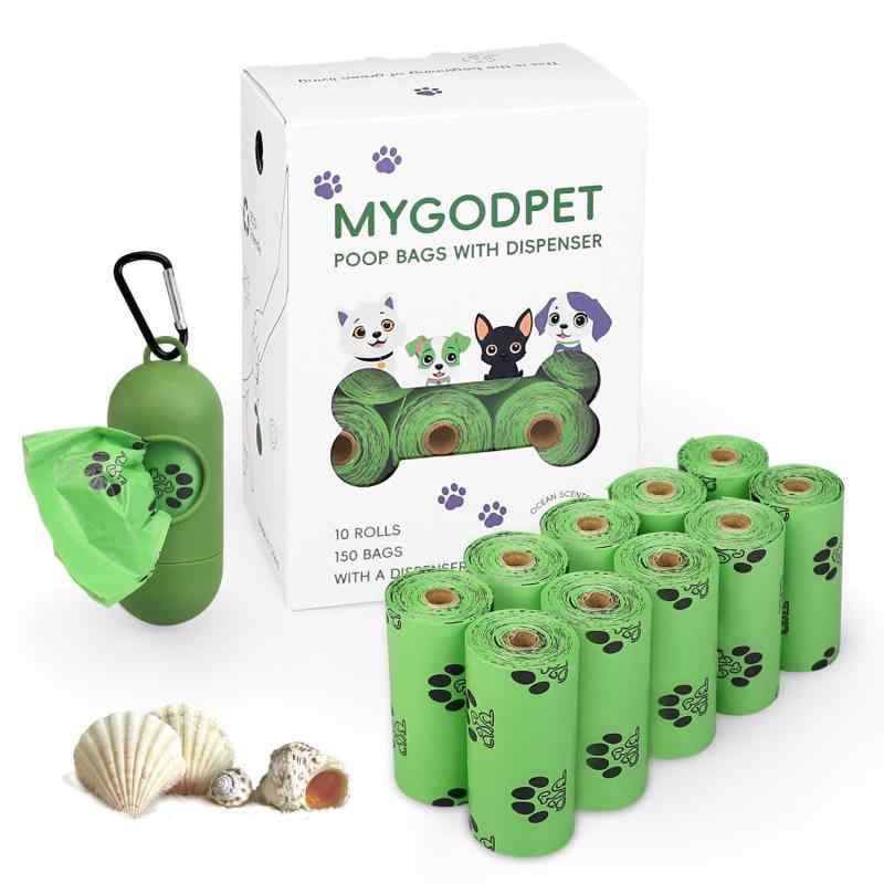 MYGODPET 犬用うんちバッグロール ホルダー付き 150枚 生分解性 犬用うんちバッグ 海の香りの犬のくず袋 漏れ防止 猫のうんちバッグ ホワイト【サステナブル&amp;完全生分解性】当社の生分解性犬用うんちバッグは、土壌に置かれてか...