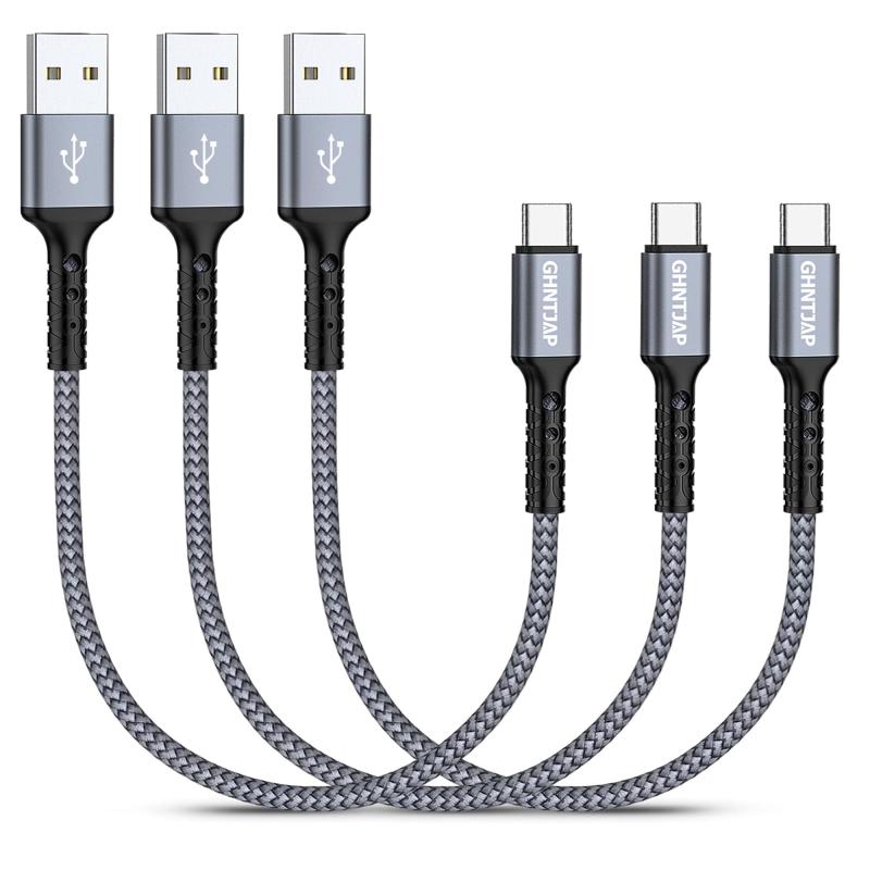 GHNTJAP USB Type C ケーブル 短い 30cm/3本 USB A to USB C ケーブル 3A急速充電 QC3.0/2.0対応 iPhone15/Galaxy/Pixel/Xperia/LG等タイプc機器対応 ナイロン編...