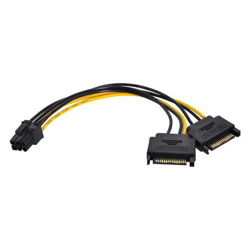 CYデュアルSATA 15 Pin電源変換PCIE 6 Pin電源アダプタ変換ケーブル、EPS 12 Vグラフィックスカードに適用CYデュアルSATA 15 Pin電源変換PCIE 6 Pin電源アダプタ変換ケーブル、EPS 12 Vグラフ...