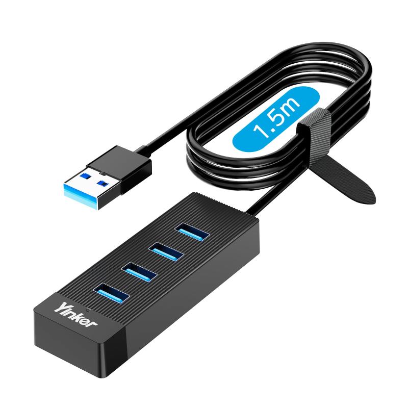 4ポート USB 3.0 ハブ 1.5m長ケーブル 5Gbps &amp; 5V USB-C 電源供給 ラップトップ デスクトップPC用 – USBハブ スプリッター エクステンダー 拡張器 Mac、Windows互換【複数のポートで簡単接...