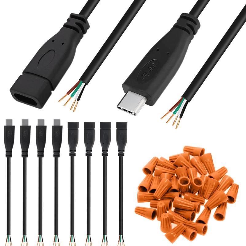 Xiatiaosann USB C ケーブル タイプ C 女性男性コネクタに 4 ピン DIY はんだ付け電源データ拡張ケーブル、USB 2.0 4 コア オープン ケーブル端 Arduino用、電話、4 ペアUSBタイプ: USBタイプC...