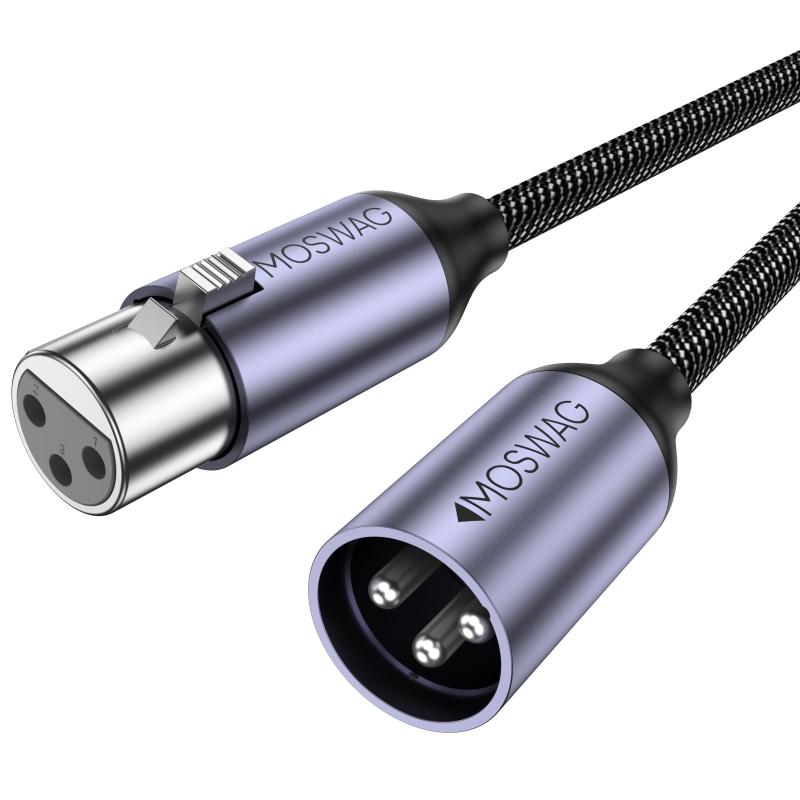 MOSWAG XLR オス-メス マイクケーブル 編組 バランス接続 2m【互換性が広い】マイク、ミキサー、アンプ、サウンドカードなど、さまざまな専門オーディオデバイスの間で広く使用されています。XLRケーブルはスタジオ、ライブ、会議など高...