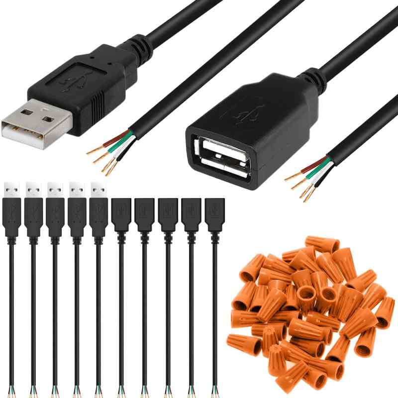 Xiatiaosann USBケーブル、4ピンDIYオープンワイヤデータ充電コードへのUSB 2.0タイプAメスオス、Arduino用、DIY USB電源、5 個 USBオス+ 5 個 USBメスのためのディップUSBを交換するUSBタイプ...