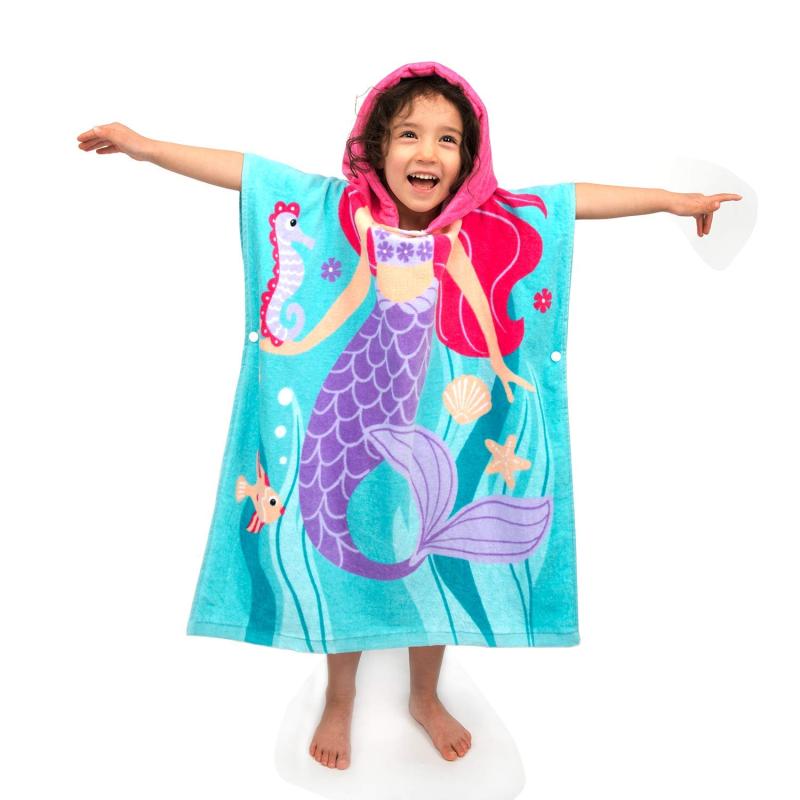 [OTAKUMARKET] バスローブ キッズ ベビー 子供 バスポンチョ フード付き バスタオル 女の子 Bマーメイド, L【フード付きバスタオル】可愛いデザインのキッズバスローブです。ちょっと寒い時期に、お風呂上がると、これで頭から全身...