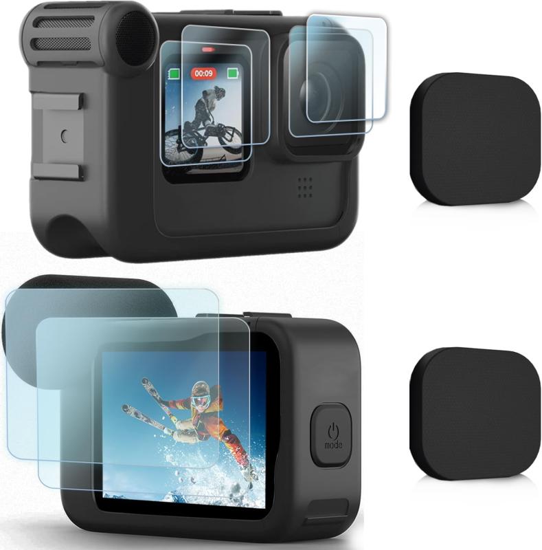 FitStill 強化ガラスフィルムセット【6枚】 に適用Go Pro Hero 12 /Hero 11 /Hero 10 / Hero 9 Media MOD アンチスクラッチ | メイン画面用2枚 + サブ画面用2枚+LED保護フィルム...