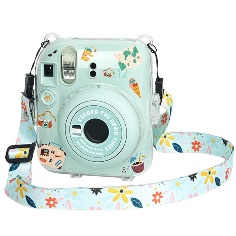 HIYQIN Fuji mini12 ケース 富士フイルム Instax Mini 12 カメラ用保護クリアケース クリスタルハードシェルカバー ショルダーストラップ付き カメラステッカークリア保護ケース-クリアケースはinstax min...