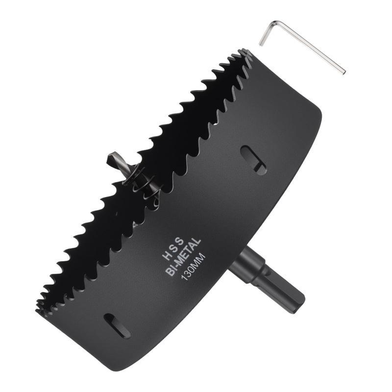 METALLIXITY バイメタルホールソーキット130mm（5-1/8"）、M42ハイスピードスチールホールカッター、センタードリルビット、六角レンチ、スプリング付き - 金属板、木材、プラスチック板、PV[1]適用 - M42...