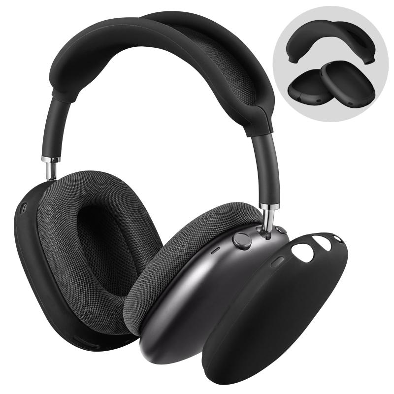 Fintie シリコンケース AirPods Maxヘッドフォン用 保護 傷防止 イヤーカップカバー ヘッドバンドカバー スキンプロテクター(ブラック)【対応機種】AirPods Maxヘッドフォンにぴったりとフィットし、重量がほとんどあり...
