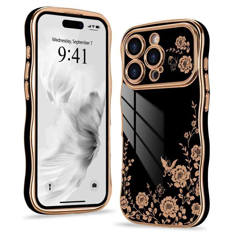 Wirvyuer iPhone 16 Pro Max 用 ケース 可愛い 花柄 ウェーブ 柔軟なTPU スマホケース 薄型 軽量 耐衝撃 保護 女性 女の子 おしゃれ ストラップホール付き アイフォン16 Pro Max用 携帯ケース スマ...