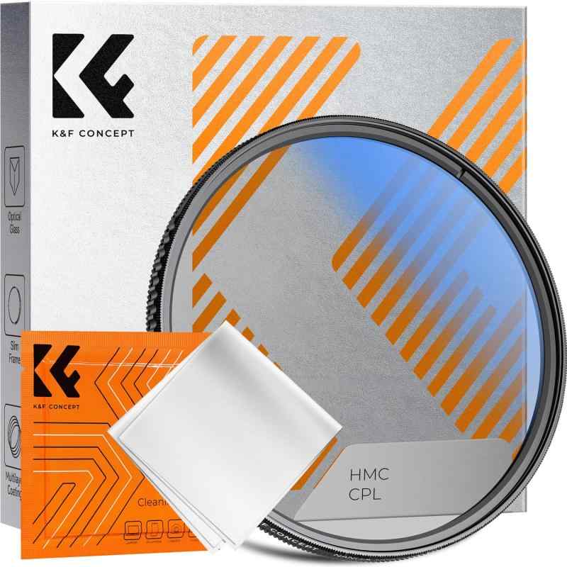 K&amp;F CONCEPT 46mm PLフィルター 偏光フィルター コントラスト 反射調整用 薄枠 CPLフィルター 1枚クリーニングクロス付属（Nano-Klear）【超薄型フィルター】46mm のCPL偏光フィルター、46mmサイ...