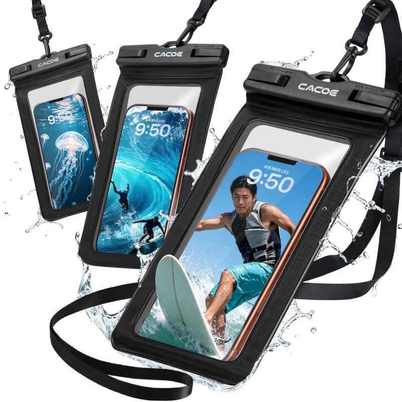 【3個セット・大容量】スマホ 防水ケース iphone用 防水バッグ 首掛け・斜め掛け ストラップ付き 水中撮影 IPX8 海 プール お風呂 指紋認証/顔認証対応 iPhone/Android 7.2インチ以下全機種対応 ブ[3枚入りでコ...