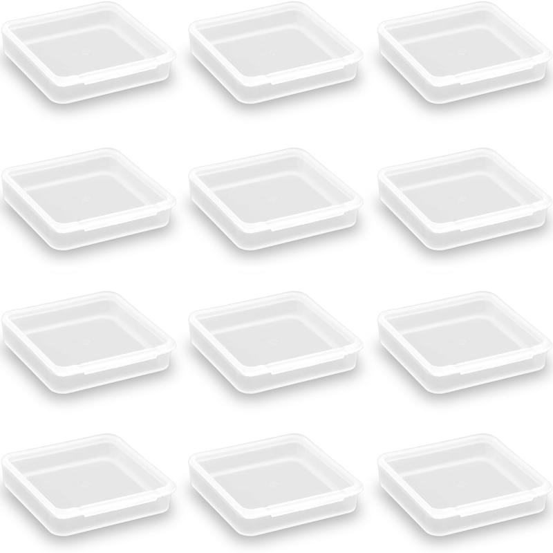 四角形透明プラスチック収納ボックス、12個の蓋付きプラスチック収納容器、ビーズ、耳栓、ピン、小物などを収納する四角形ビーズ収納器（5.4 x 5.4 x 1.2 cm）【包装は含む】：パッケージには12個のいプラスチックケース（空）が入って...