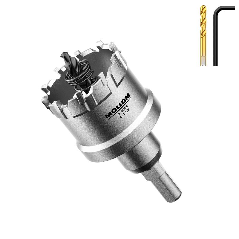 Mollom 1-1/2" (38mm) 超硬ヘビーデューティホールソーパイロットビット2本付き【より多くの歯】10個のタングステンカーバイド歯が含まれており、より速く切断できます。 タングステンカーバイドブレードは優れた耐摩耗性...