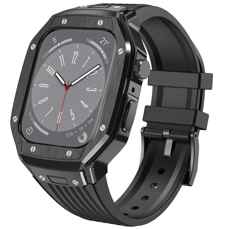 [LIRUWECH] for Apple Watch バンドとケースと背面ケースの3in1一体型デザイン 45mm/44mm 一体型バンド Apple Watch Series SE3/SE/9/8/7/6/5/4対応 メンズ かっこいい ...
