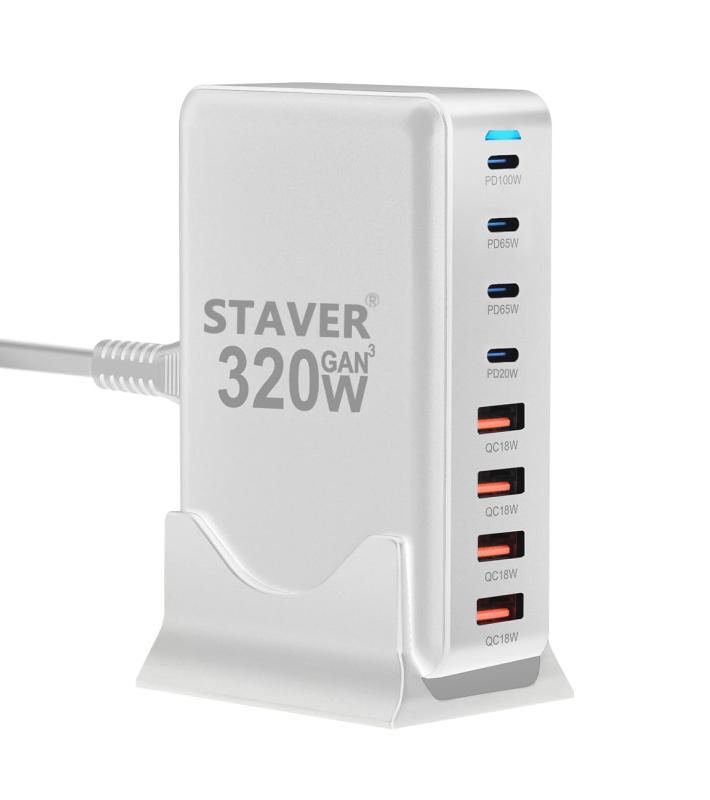320W 充電器 【 GaNFastIII 8ポート 単口max 100W 1.5m電源ケーブル】 PD3.0対応【PSE技術基準適合】100W常時対応 8ポート1*100W&amp;2*65W&amp;4*QC18W 4 USB-C＆4 ...