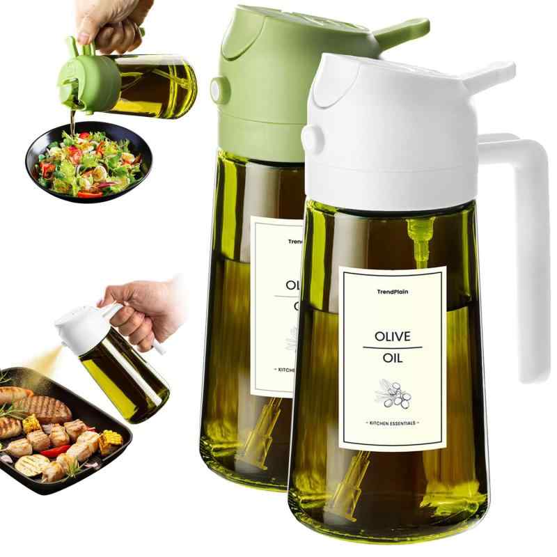 TrendPlain 470ml オイルスプレー 料理用 - 遮光・貼付けシール付き 2イン1 スプレーボトル＆ディスペンサー 油スプレー ブラック生涯付き: 私たちはこのオイルスプレーボトルの品質に自信を持っています 万が一ご満足いただけ...