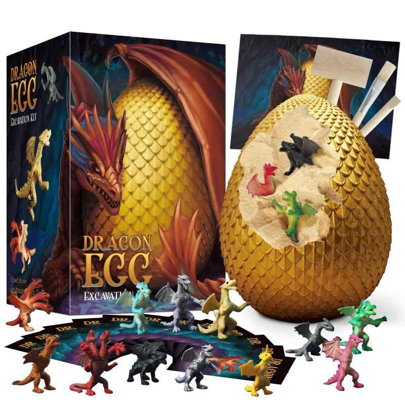 Eggbox 恐竜発掘キット ドラゴンの卵おもちゃ – 黄金の恐竜の卵 発掘セット 12種類ドラゴン 学習カード付き ハンマー・ノミ・ブラシ入り 子供向け 科学実験 玩具 男の子 女の子 プレゼント d⭐ 黄金ドラゴンエッグを発掘しよう（恐...