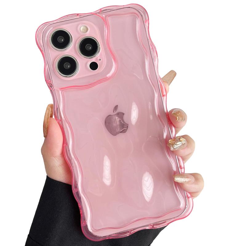 ZTOFERA iPhone 14 Pro Max 用 波型ケース カーリーウェーブ シェイプ デザイン 透明 おしゃれ スマホケース ソフトTPU バンパーフォンケース 3D 隕石の泡パターン 軽量 耐衝撃 黄変防止 韓国 かわい【対応機...
