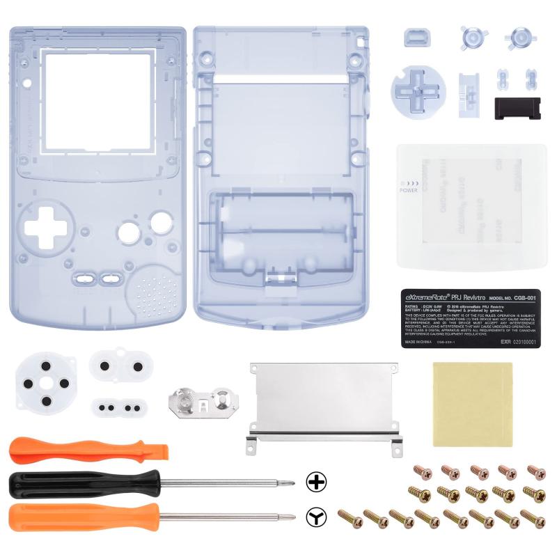 Gameboy Colorに対応用IPSアップグレード済みeXtremeRate交換用シェルフルハウジングカバーボタン付きクリア素材、GBC OSD IPS &amp; Regular IPS &amp; Standard LCDにも対応し...