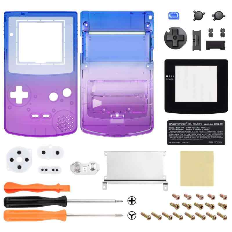 Gameboy Colorに対応用IPSアップグレード済みeXtremeRate交換用シェルフルハウジングカバーボタン付きクリア素材、GBC OSD IPS &amp; Regular IPS &amp; Standard LCDにも対応し...