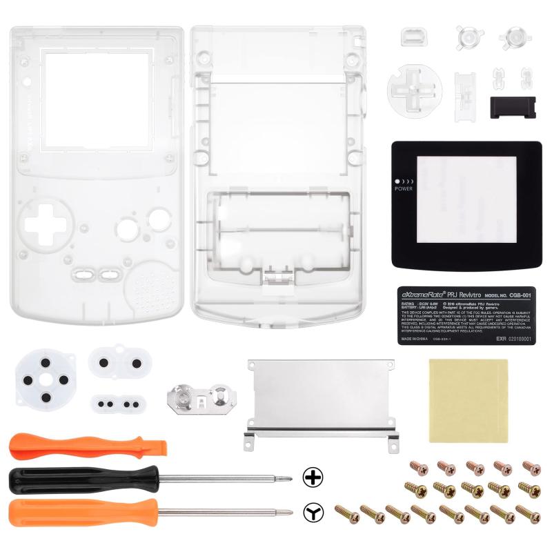 Gameboy Colorに対応用IPSアップグレード済みeXtremeRate交換用シェルフルハウジングカバーボタン付きクリア素材、GBC OSD IPS &amp; Regular IPS &amp; Standard LCDにも対応し...