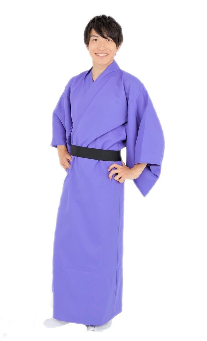 カラフルで目立つ着流しです。イベント、舞台、宴会、寄席、演劇、時代劇の着物としてもにおススメです。●サイズ:着丈:約147cm(襟上〜裾)●セット内容:着物、帯●素材:ポリエステル100%