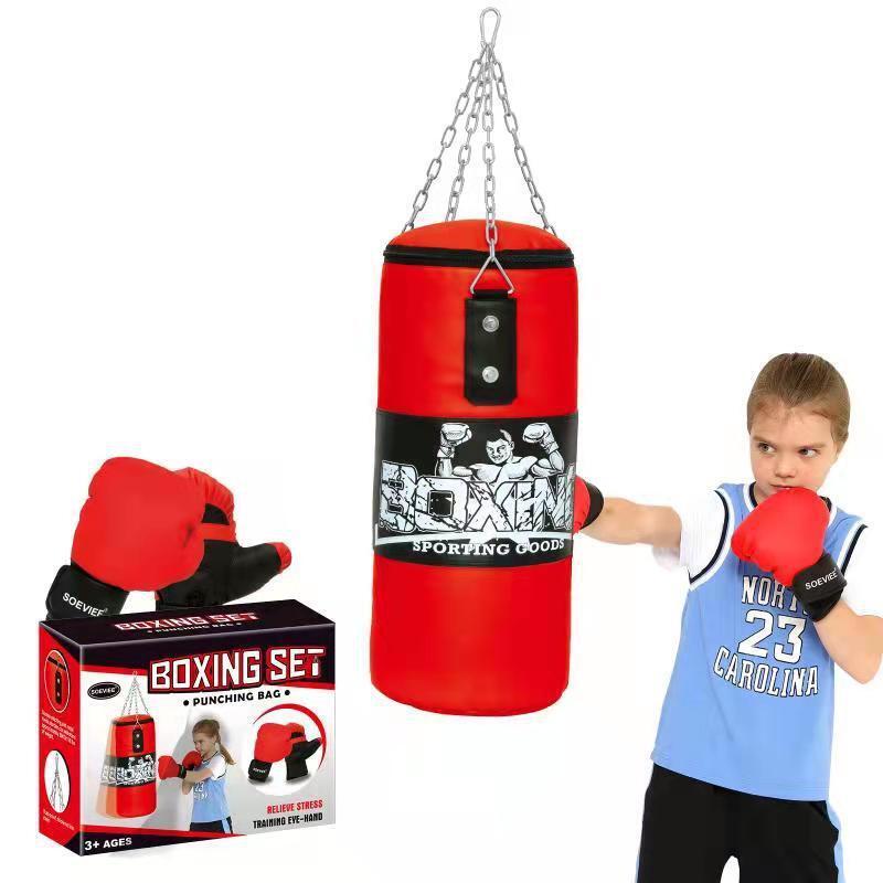 子供用パンチングバッグ 吊り下げ式 サンドバッグ ボクシンググローブ付き PUレザー MMA トレーニング 男の子 レッド イエロー