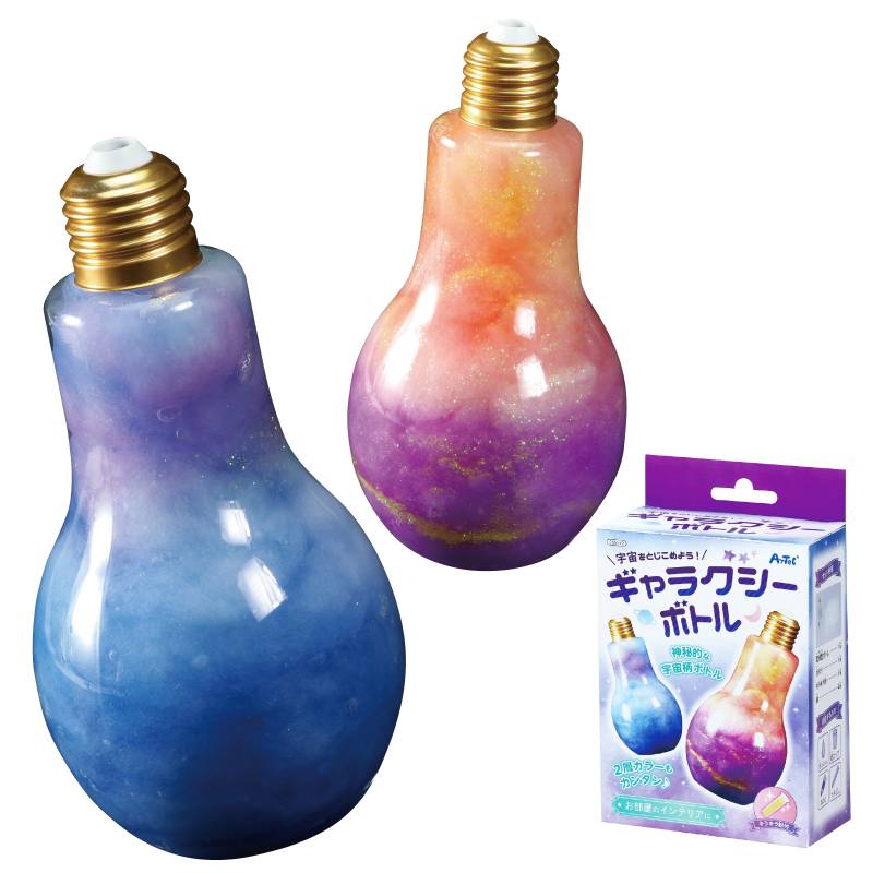 商品の説明 ⇒ 他のクラフト工作用品を見る 商品説明：球体ボトルにキラキラの宇宙をとじこめよう！商品サイズ（単位mm)：ボトルサイズ：155×70×70mmセット内容：電球ボトル×1、水のり×1、キラキラ粉×1、綿×4重量（g）：162材質...