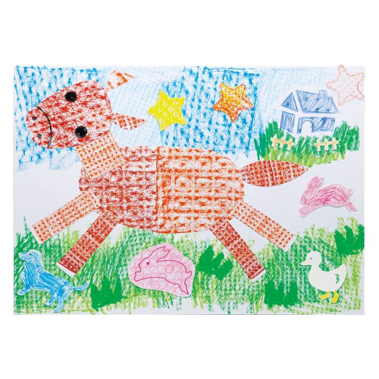 商品の説明 ⇒ 他のクラフト工作用品を見る 商品説明：凸凹の素材を活かしてお絵描きをしよう！凸凹の素材を活かしたおえかきができます注意※抜き型シートのデザインは変更になる場合があります商品サイズ（単位mm)：165×216mmセット内容：で...