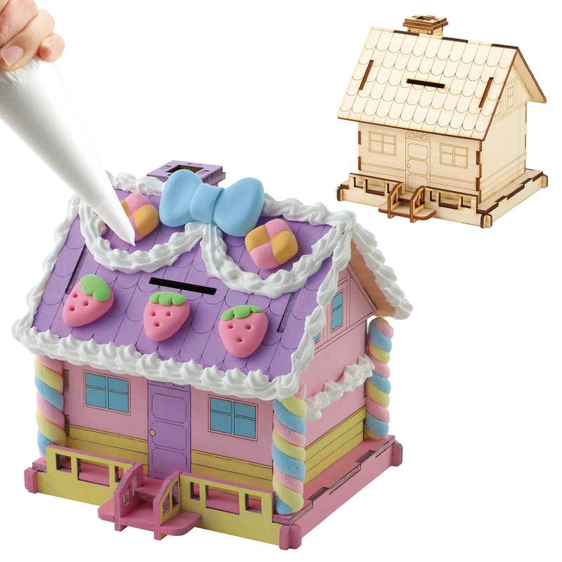 商品の説明 ⇒ 他のクラフト工作用品を見る 商品説明：つくって使える!かわいいお菓子の家の貯金箱!まるでお菓子の家のような、かわいらしい家型木製貯金箱が作れる工作キットです。レーザーカット済みの木製パーツをはめ込むだけで簡単に組み立てられる...