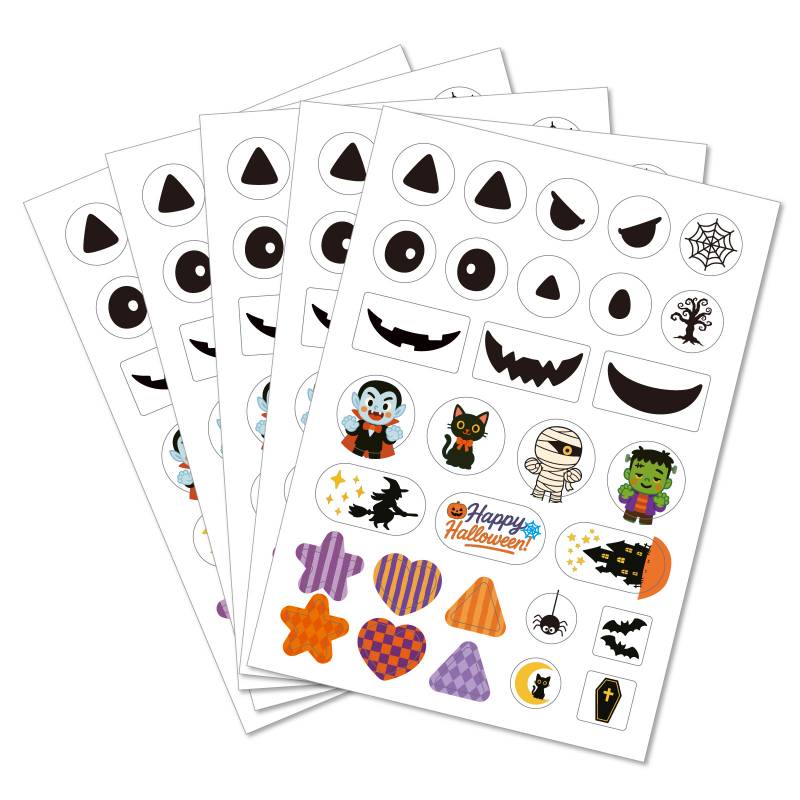 商品の説明 ⇒ 他のクラフト工作用品を見る 商品説明：工作にぴったりなハロウィンシール5枚組!ハロウィンモチーフを集めた、工作向けの透明デコレーションシール5枚組です。目・口などのパーツを切って貼るだけで表情豊かな作品づくりができ、下地が透...