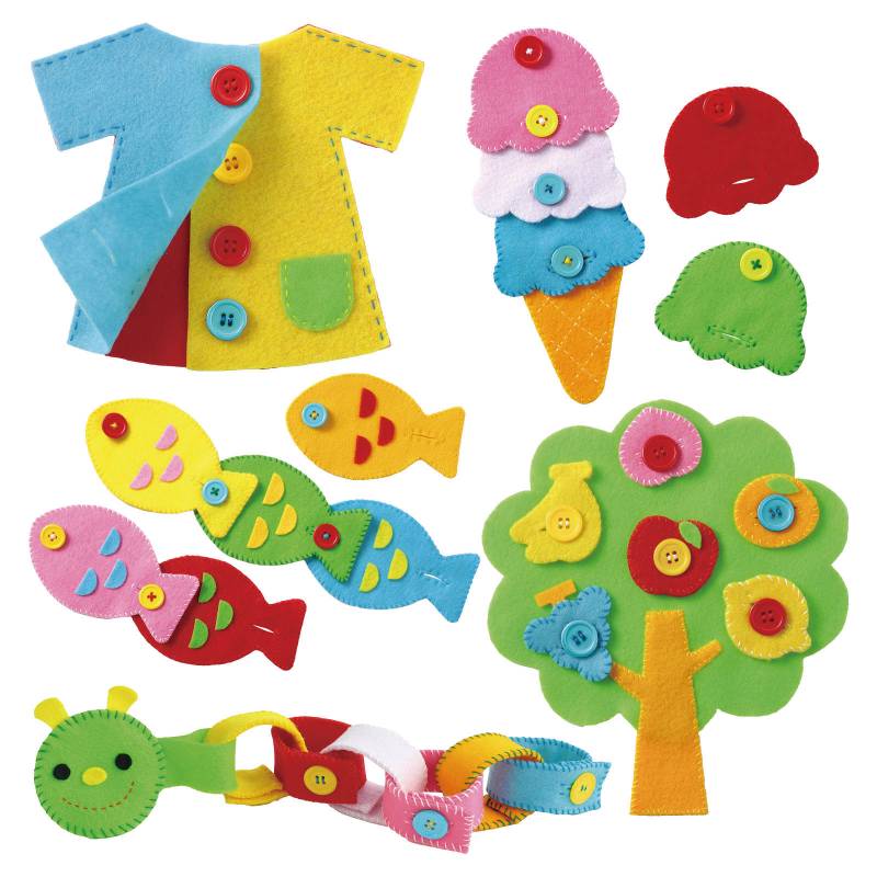 商品の説明 ⇒ 他の手芸キットを探す 商品説明：指先トレーニングに！楽しく遊べるフェルトおもちゃがつくれる！フェルトを使って、巧緻性を育てるおもちゃが作れるクラフトキットです。柔らかく扱いやすいフェルト素材に、ボタン留めやひも通し、つなぎ遊...