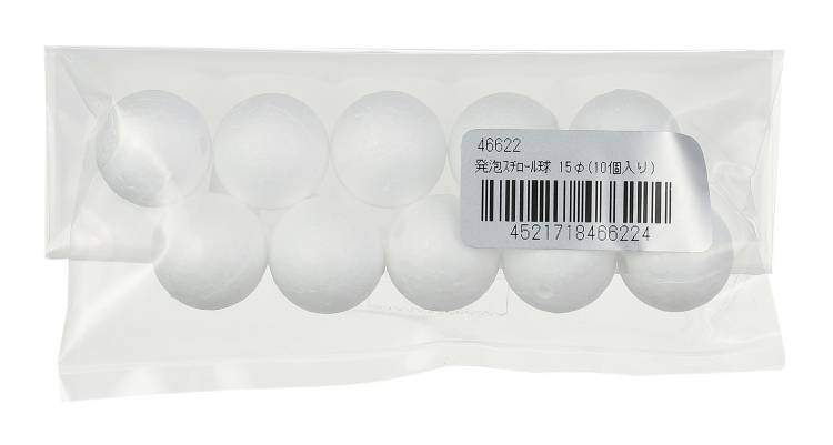 商品の説明 ⇒ 他のクラフト工作用品を見る 商品説明：工作や実験に！発泡スチロール球のセット！●発泡スチロール球(Φ15)の10個入りセットです注意-商品サイズ（単位mm)：Φ15×15mmセット内容：発泡スチロール球×10重量（g）：10...