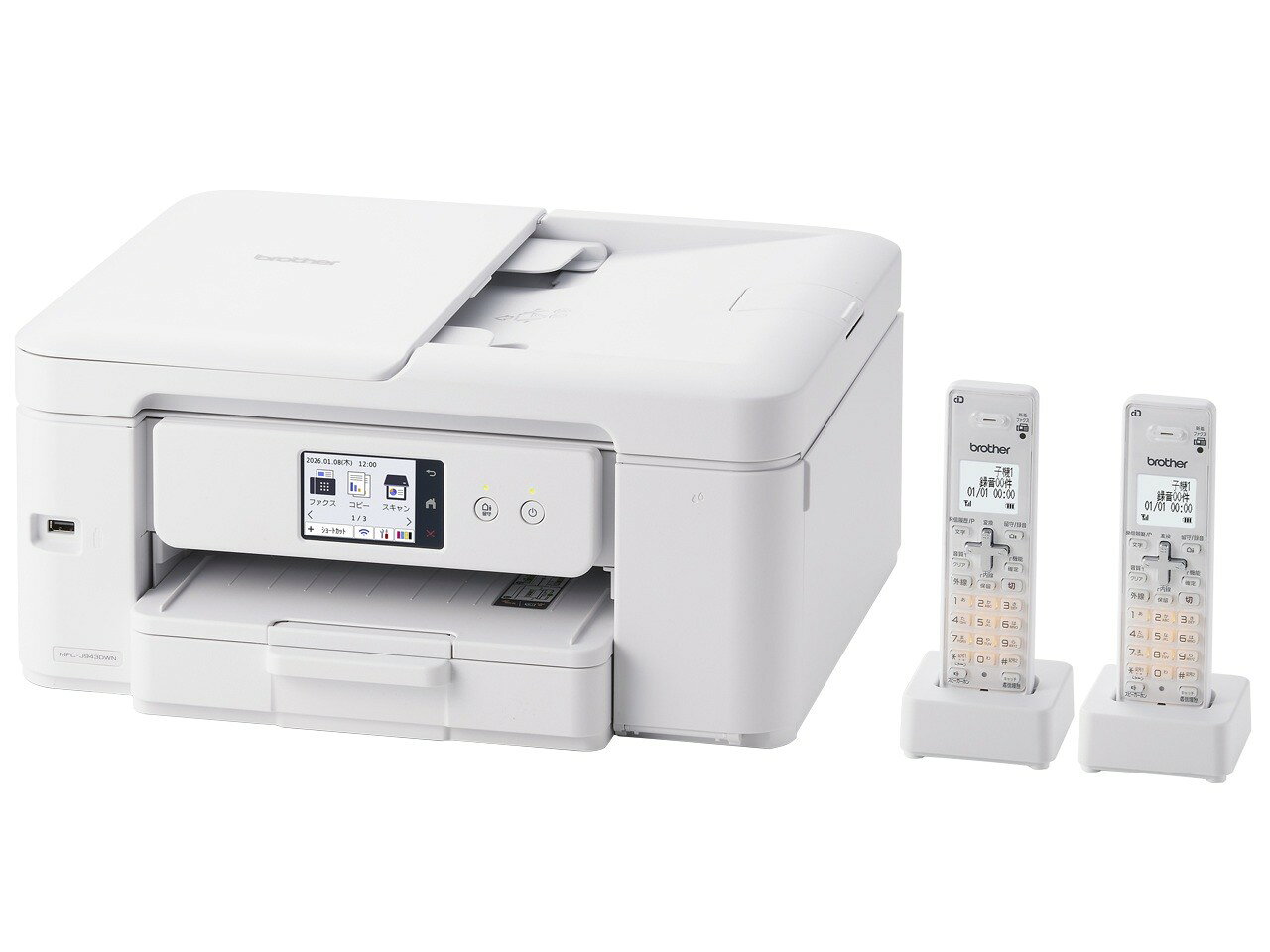 ■セールスポイントプリント・スキャン・コピー・ファクス・電話一体モデル子機2台タイプ■商品スペックタイプ インクジェット解像度 6000x1200 dpiインク形状 独立インクタイプ カートリッジ式インク色数 4 色インク種類 染料+顔料最...