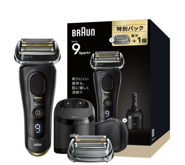 ■セールスポイントSeries9 Sport+（シリーズ9 スポーツプラス） 替刃付き自動洗浄器付■商品スペック刃の種類 往復式・4枚刃洗浄方法 アルコール洗浄システム電源方式 充電式電圧 AC100-240V消費電力（約） 7W充電時間（...
