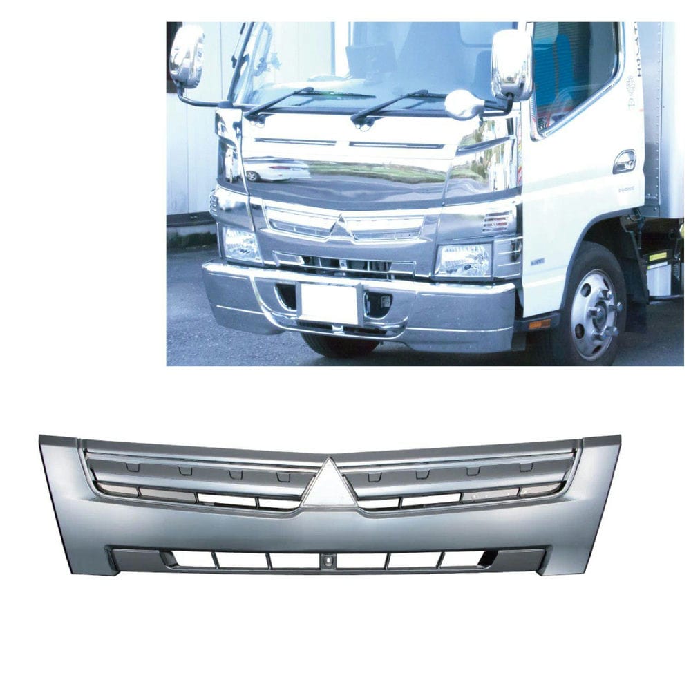 ブルーテックキャンター用フロントグリルが、標準車用に続きワイド車用ALLメッキタイプの登場●材質 樹脂/クロームメッキ ●取付 交換式 ●適合車種 ふそう2tブルーテックキャンター標準車(H22.11) ※取付に必要な部品は純正から移植して...