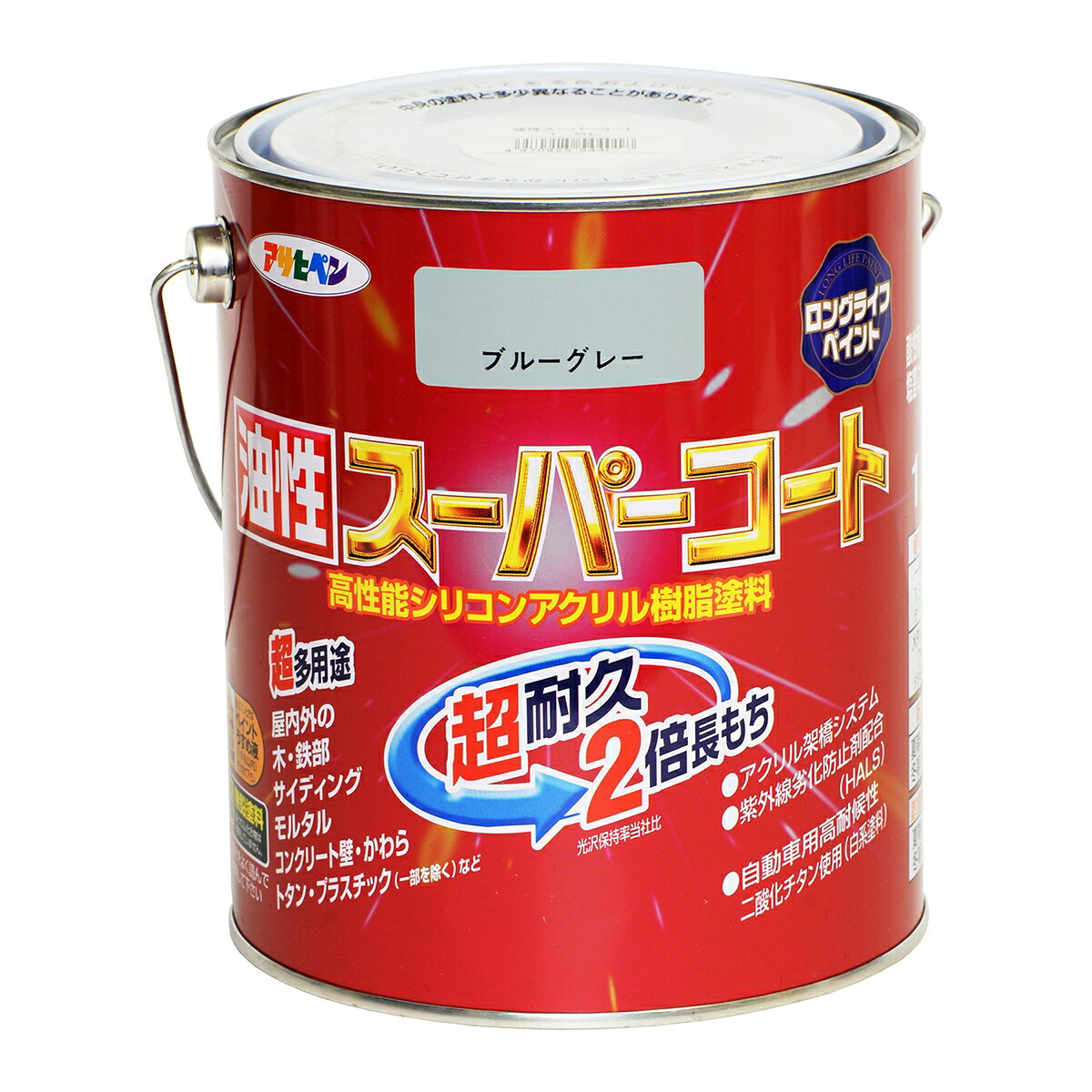 製品情報色：ブルーグレー容量：1.6L標準塗り回数：1回塗り光沢：ツヤあり塗膜の仕上がり：不透明（下地を隠す）塗り面積（1回塗り）：約13〜18平方メートル（タタミ約8〜11枚分）乾燥時間：夏期／1〜2時間・冬期／3〜5時間塗り重ね時間の目...