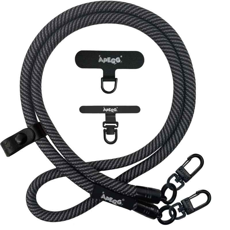 [APEGG] 携帯ストラップ スマホショルダーストラップ 首掛け・肩掛けストラップ 長さ120cm 太さ10mm 頑丈な金属パーツ 落下防止 ストラップホルダー2枚付き 全機種対応 Carbon&amp;Black【軽量かつ肩に優しいデザ...
