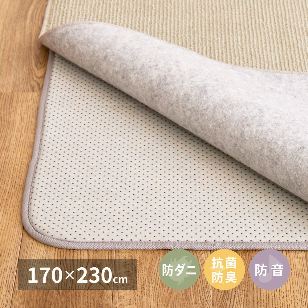 この商品は「両面すべり止め付き ふっくらアンダーラグ 抗菌機能付き 170×230cm」です【カラー種別】ホワイト 白 全バリエーションのスペック【サイズ・重量】170×170cm：1.5kg170×230cm：2kg【材質】表面：ポリエス...